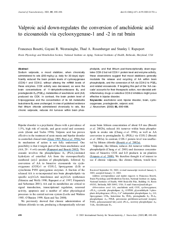 (PDF) Valproic acid down-regulates the conversion of arachidonic acid ...