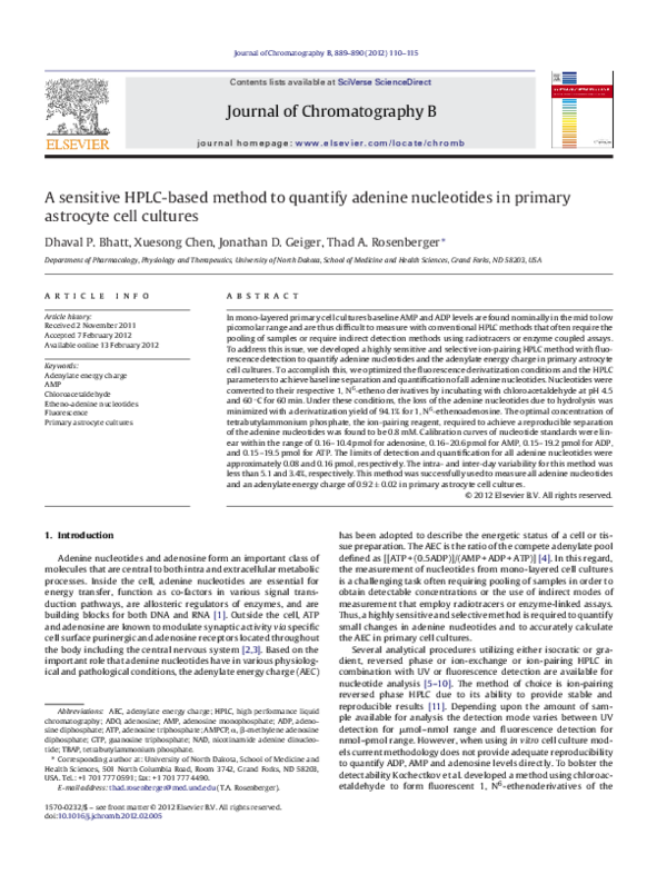(PDF) A sensitive HPLC-based method to quantify adenine nucleotides in ...