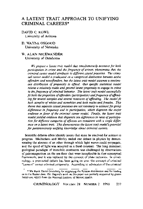 Pdf A Latent Trait Approach To Unifying Criminal Careers