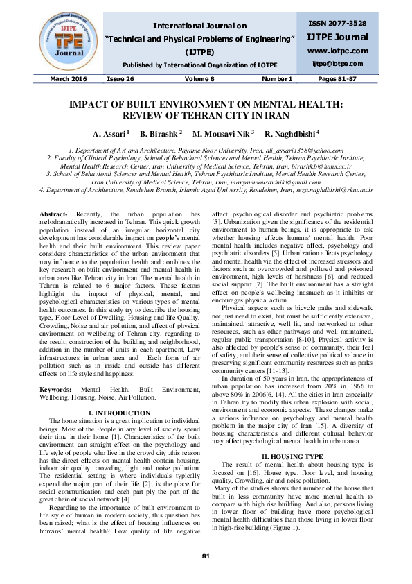 (PDF) IJTPE Journal IMPACT OF BUILT ENVIRONMENT ON MENTAL HEALTH ...