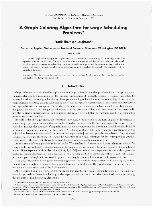 Pdf A Graph Coloring Algorithm For Large Scheduling Algorithms