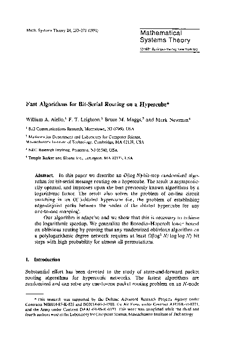 (PDF) Fast algorithms for bit-serial routing on a hypercube