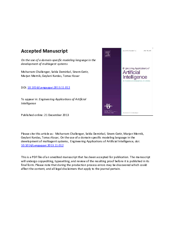 Pdf On The Use Of A Domain Specific Modeling Language In The Development Of Multiagent Systems