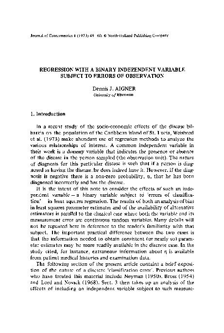 (PDF) Regression With a Binary Independent Variable Subject to Errors ...