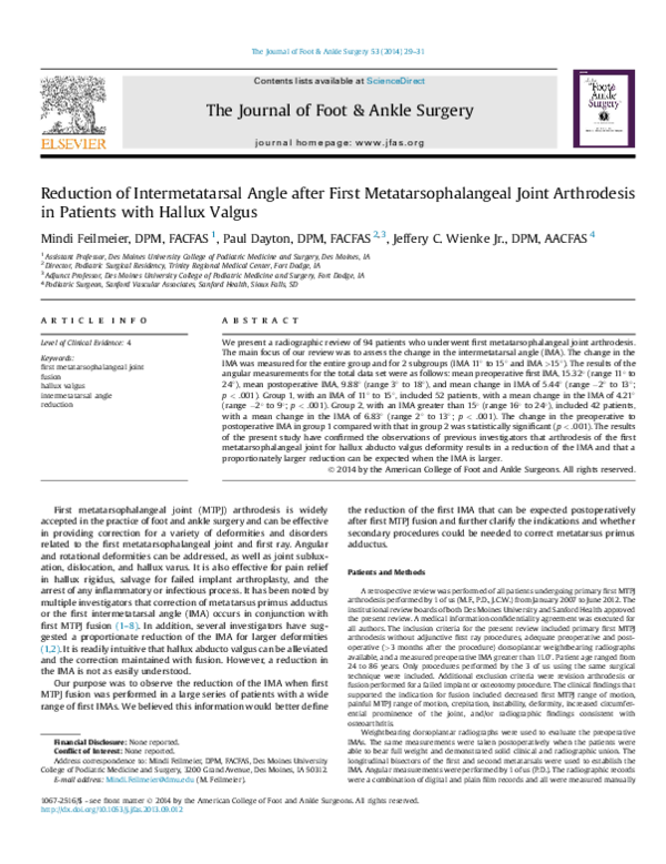 (PDF) Reduction of Intermetatarsal Angle after First ...