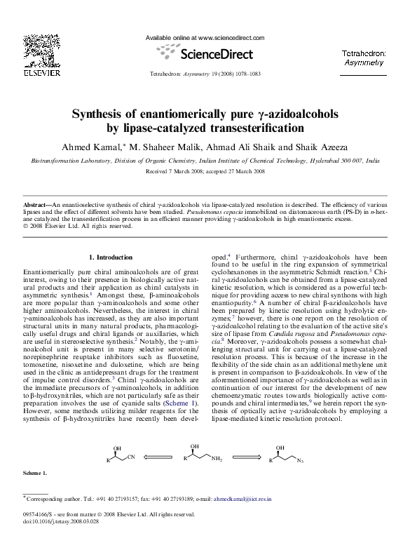 (PDF) ChemInform Abstract: Synthesis of Enantiomerically Enriched ...