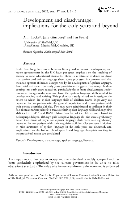 (PDF) Development and disadvantage: implications for the early years ...
