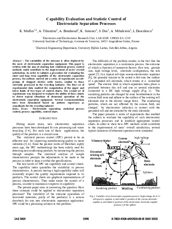 (PDF) Capability evaluation and statistic control of electrostatic separation processes