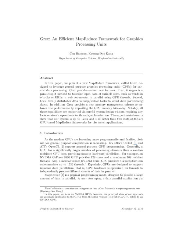 (PDF) Grex: An efficient MapReduce framework for graphics processing units | Cemal Basaran ...