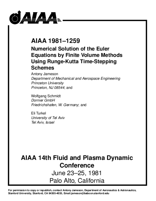 Pdf Paper Numerical Solution Of The Euler Equations By Finite Volume Method Using Runge Kutta