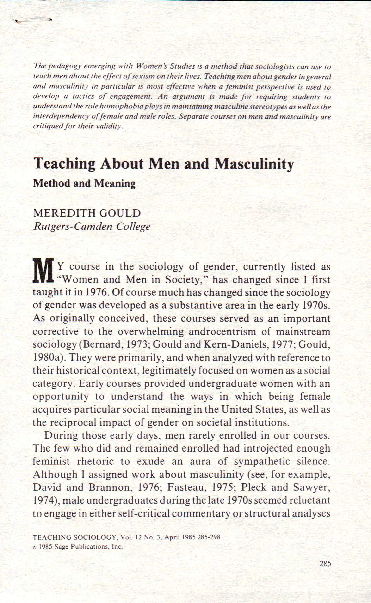(PDF) Teaching About Men and Masculinity: Method and Meaning
