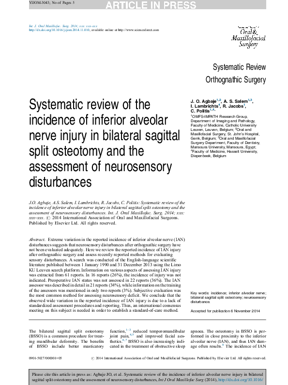 (PDF) Systematic review of the incidence of inferior alveolar nerve ...