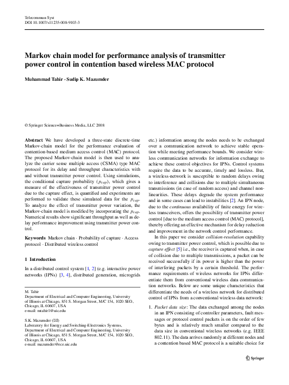 (PDF) Markov chain model for performance analysis of transmitter power control in contention ...