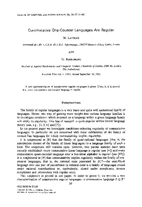 (PDF) Commutative One-counter languages are regular