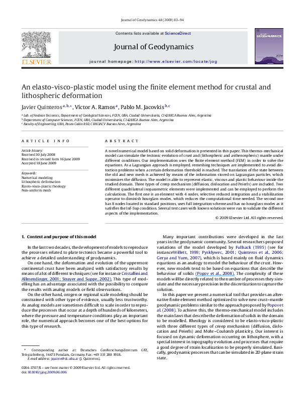 (PDF) An elasto-visco-plastic model using the finite element method for crustal and lithospheric ...