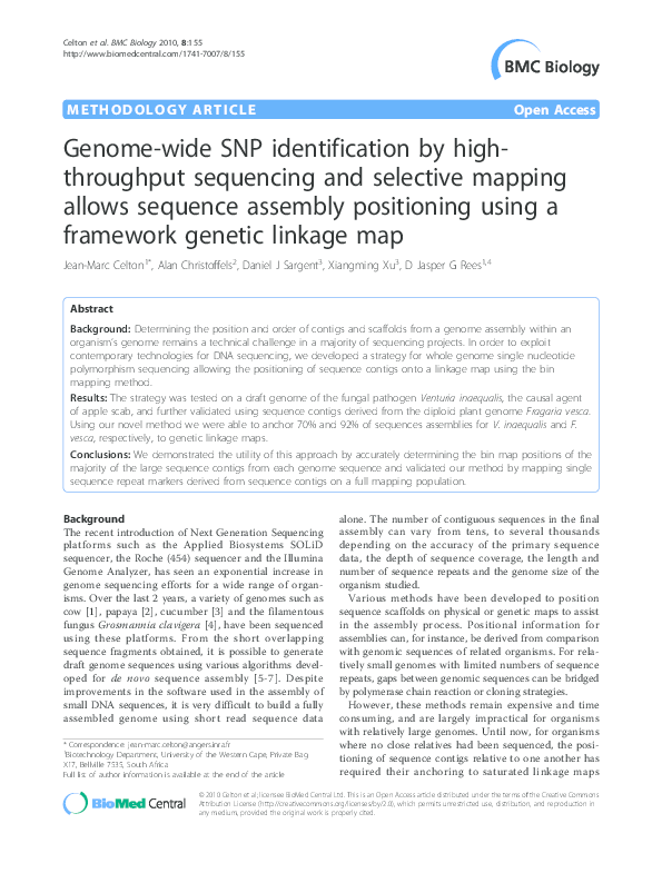 (PDF) Genome-wide SNP identification by high-throughput sequencing and selective mapping allows ...
