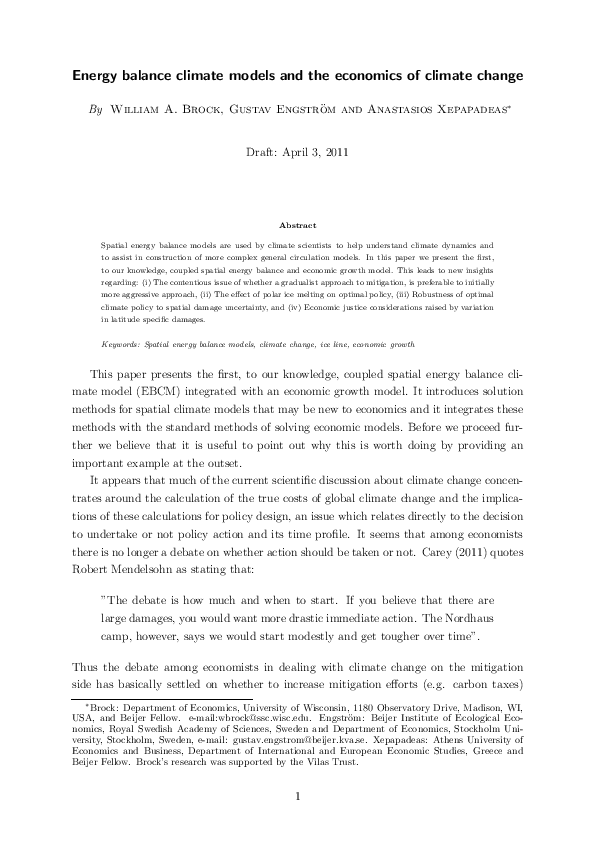 (PDF) Energy balance climate models and the economics of climate change