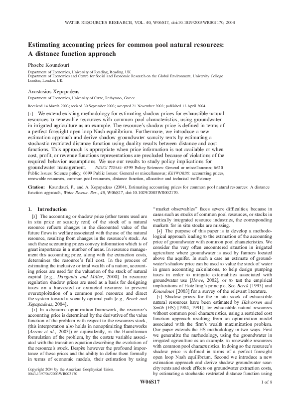 (PDF) Estimating accounting prices for common pool natural resources: A ...