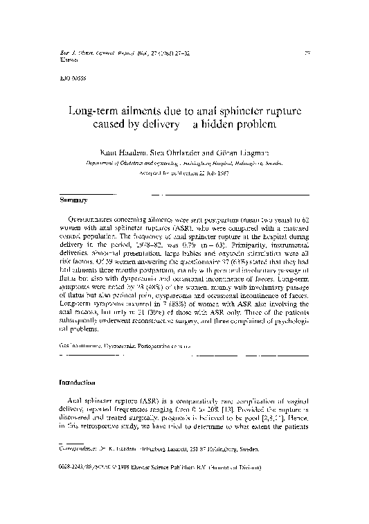 (PDF) Impact of Anal Sphincter Rupture Post-Delivery