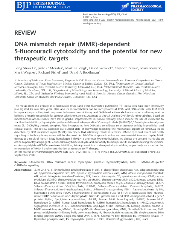(PDF) DNA mismatch repair (MMR)-dependent 5-fluorouracil cytotoxicity ...
