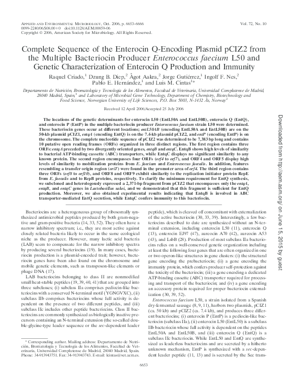 Pdf Complete Sequence Of The Enterocin Q Encoding Plasmid Pciz2 From The Multiple Bacteriocin