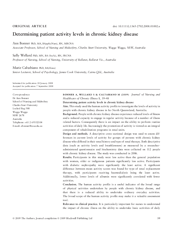 (PDF) Determining patient activity levels in chronic kidney disease
