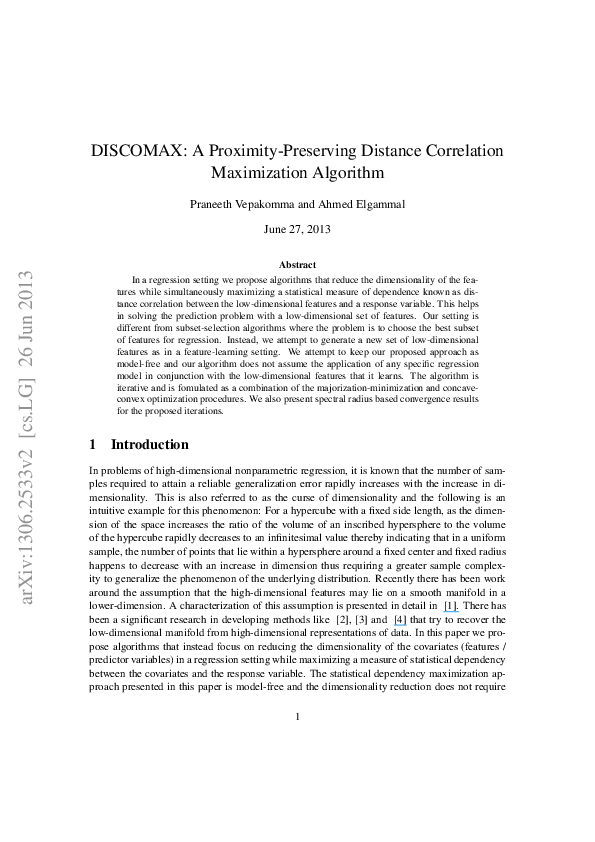 (PDF) DISCOMAX: A Proximity-Preserving Distance Correlation Maximization Algorithm