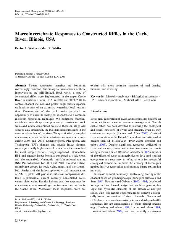 (PDF) Macroinvertebrate Responses to Constructed Riffles in the Cache ...