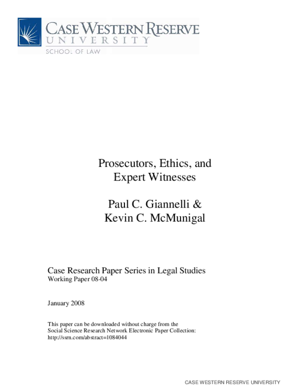 (PDF) Prosecutors, Ethics, and Expert Witnesses