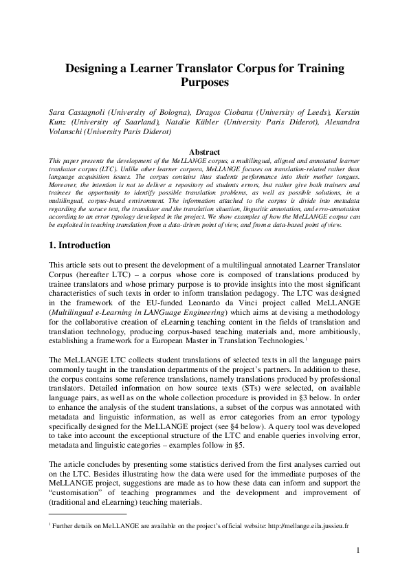 (PDF) Designing a Learner Translator Corpus for Training Purposes