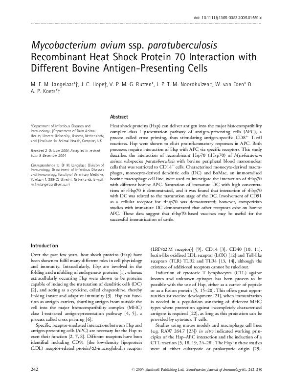 (PDF) Mycobacterium avium ssp. paratuberculosis Recombinant Heat Shock Protein 70 Interaction ...