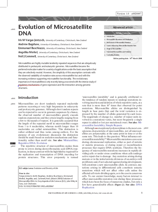 (PDF) Evolution of Microsatellite DNA