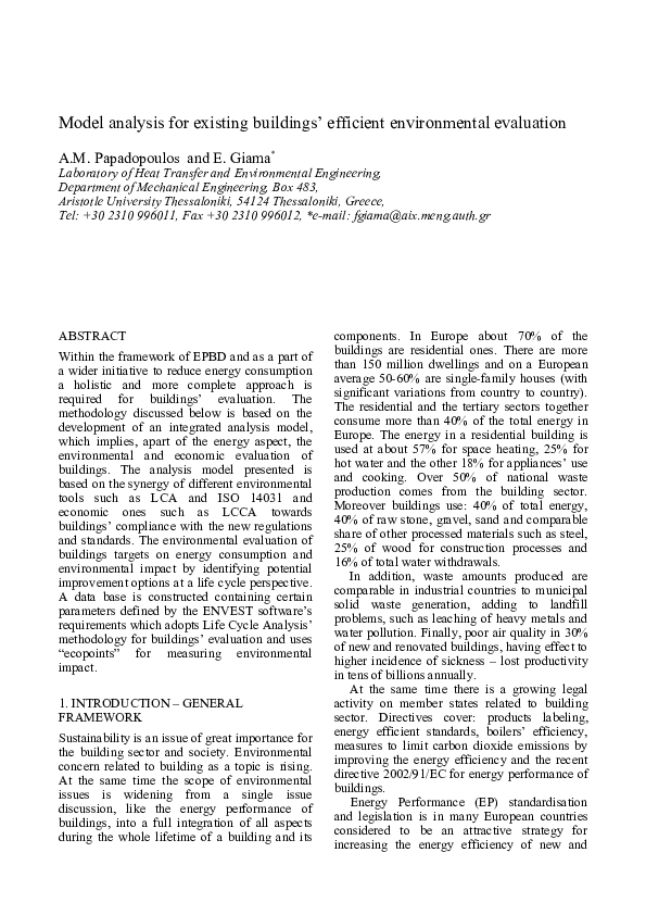 (PDF) Model analysis for existing buildings' efficient environmental ...