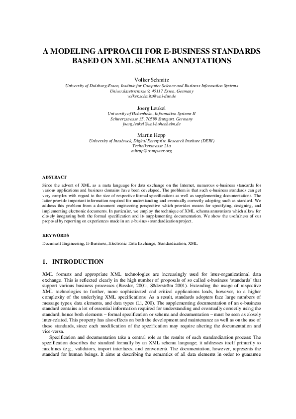 (PDF) A Modeling Approach for E-Business Standards Based on XML Schema Annotations