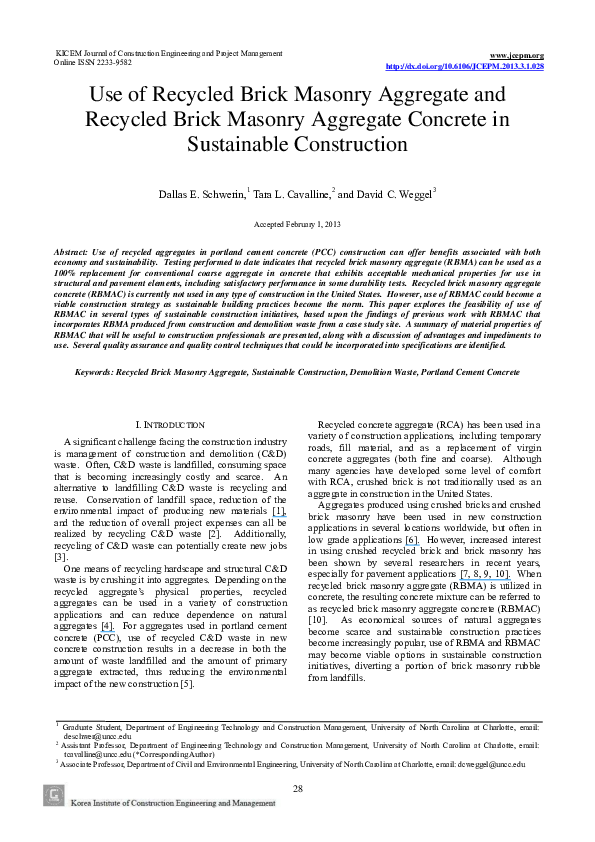 (PDF) Recycled Brick Aggregate in Sustainable Construction