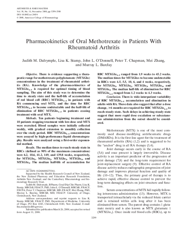 (PDF) Pharmacokinetics of oral methotrexate in patients with rheumatoid ...