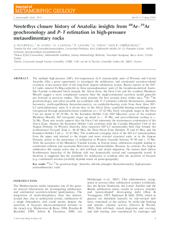 (PDF) Neotethys closure history of Anatolia: insights from 40 Ar- 39 Ar ...