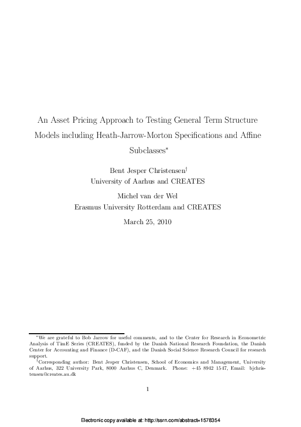 (PDF) An Asset Pricing Approach to Testing General Term Structure ...
