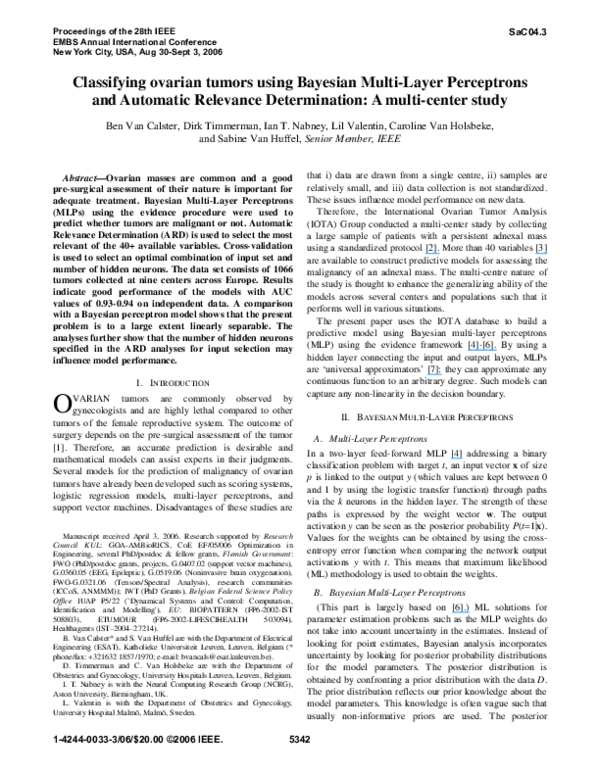 Pdf Classifying Ovarian Tumors Using Bayesian Multi Layer Perceptrons