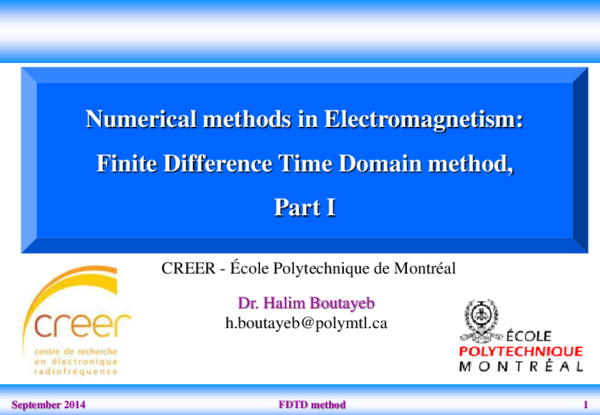 (PDF) Numerical methods in Electromagnetism: Finite Difference Time Domain method, Part I