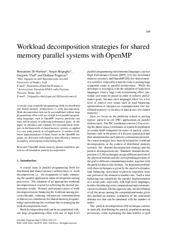 Pdf Workload Decomposition Strategies For Shared Memory Parallel Systems With Openmp