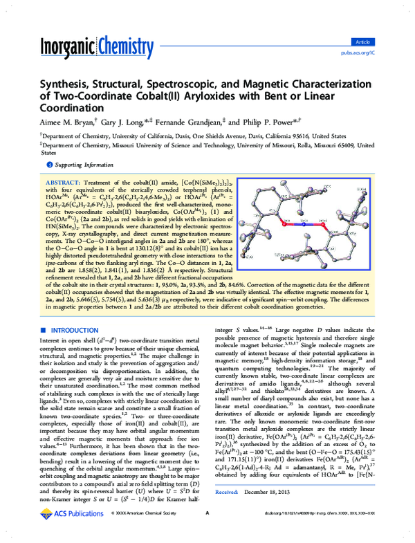 (PDF) Synthesis, Structural, Spectroscopic, and Magnetic Characterization of Two-Coordinate ...