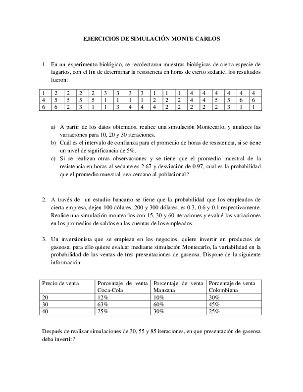(PDF) EJERCICIOS DE SIMULACIÓN MONTE CARLOS