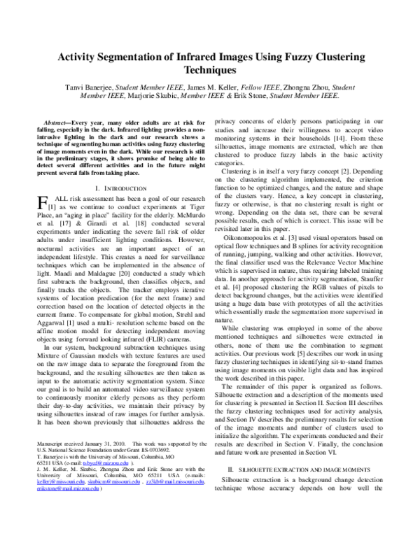 Activity Segmentation Of Infrared Images Using Fuzzy Clustering Techniques