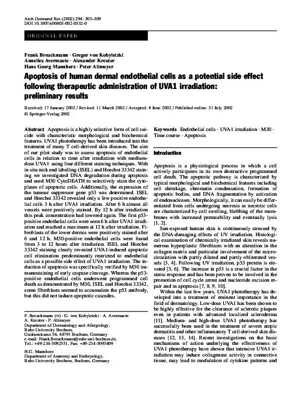 (PDF) Apoptosis of human dermal endothelial cells as a potential side ...