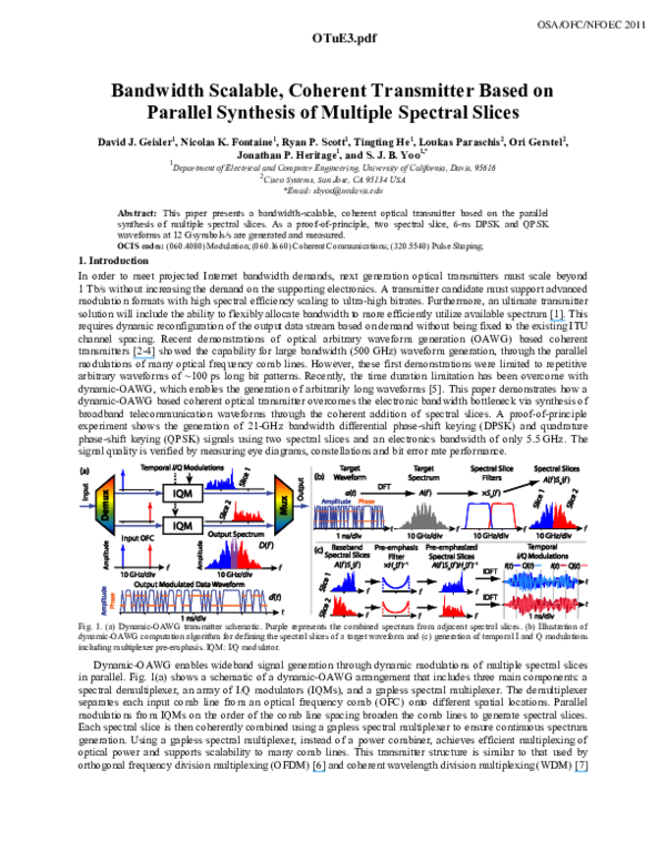 (PDF) Bandwidth Scalable, Coherent Transmitter Based on Parallel Synthesis of Multiple Spectral ...