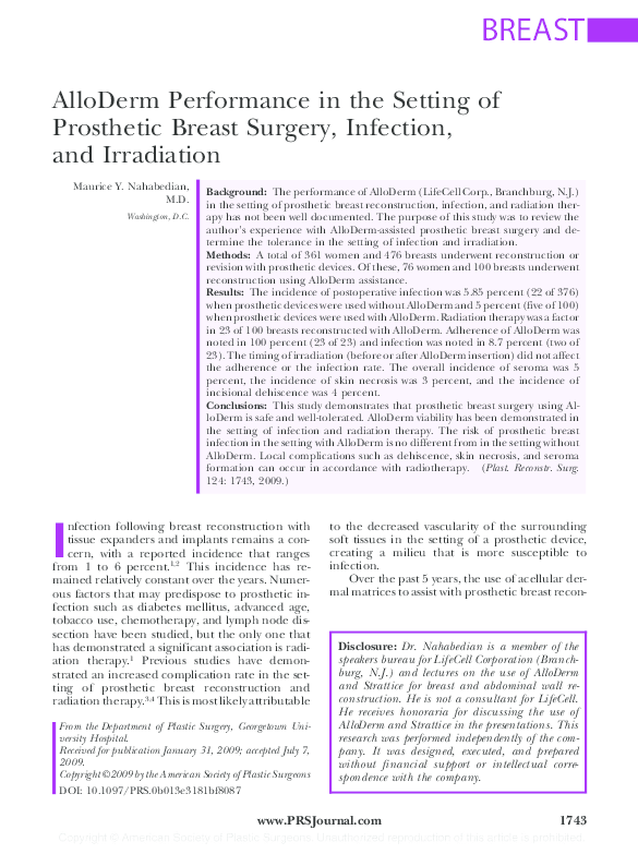 (PDF) AlloDerm Performance in the Setting of Prosthetic Breast Surgery ...