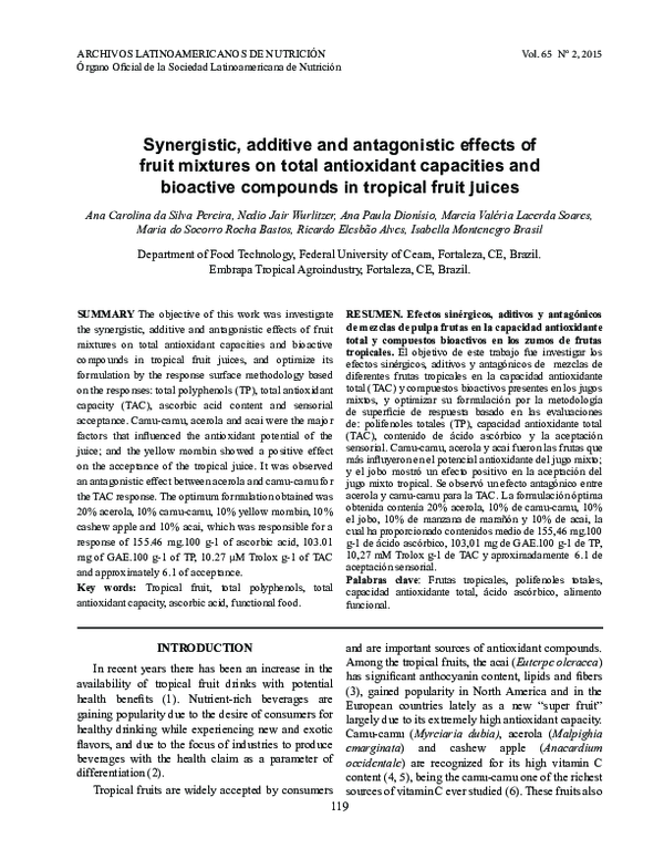 (PDF) Synergistic, additive and antagonistic effects of fruit mixtures ...