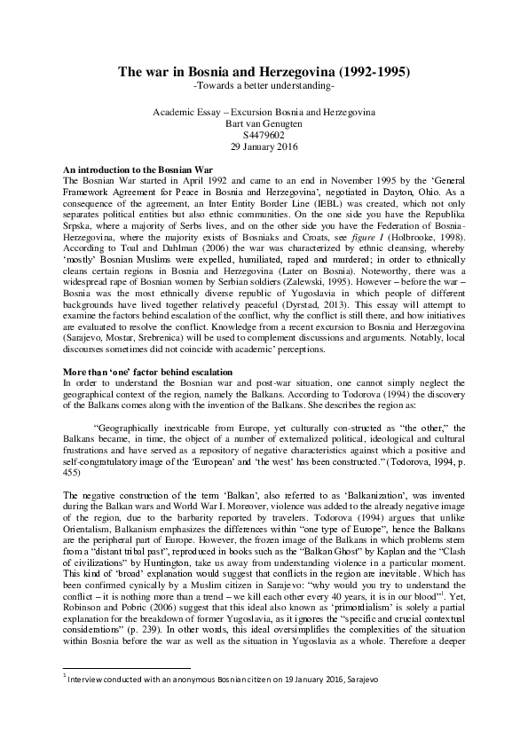 (PDF) The war in Bosnia and Herzegovina (1992-1995): Towards a better ...