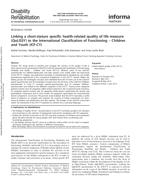 (PDF) Linking a short-stature specific health-related quality of life ...